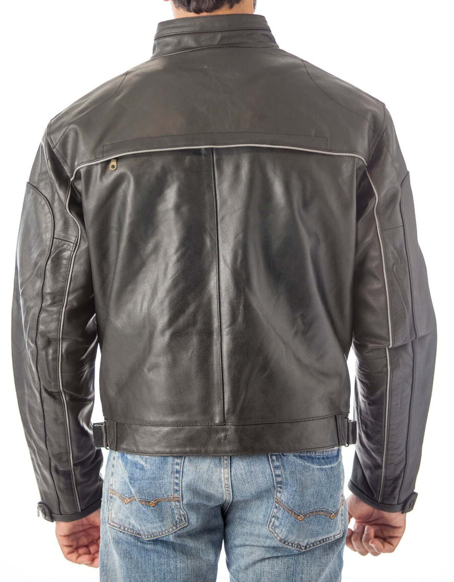 Vented Leather Motorcycle Jacket with Light Reflector Reed